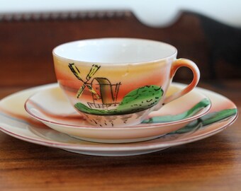 20 Piece Vintage Lustreware Tea Set Windmill Scene Made in Japan Hand ...