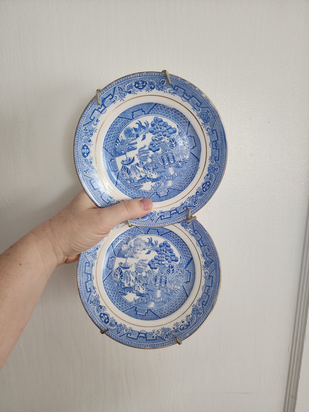 Blue and White Vale China Colclough Longton Plates With Hangers, Set of ...