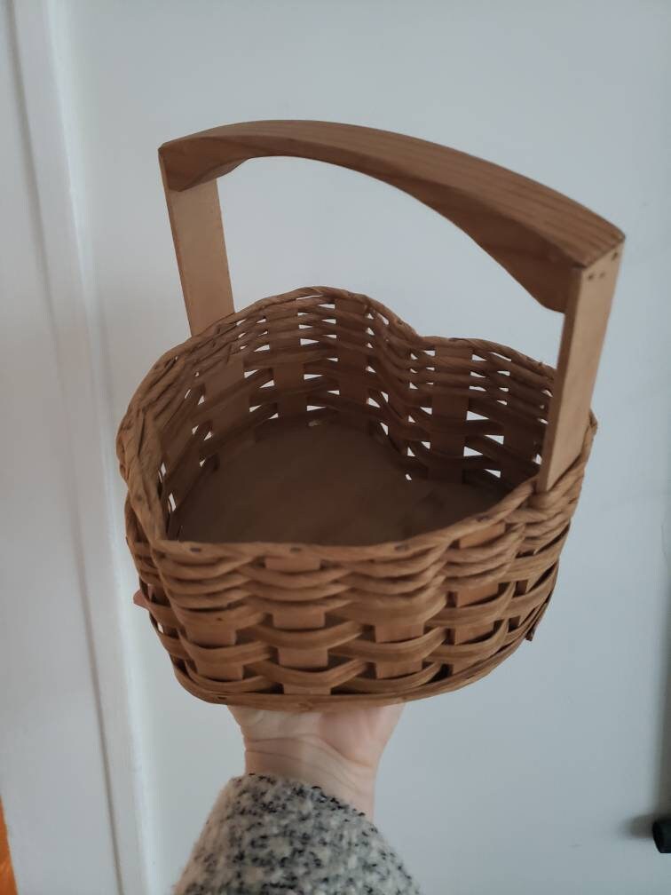 Heart Shaped Basket With Wooden Handle and Base Red River | Etsy