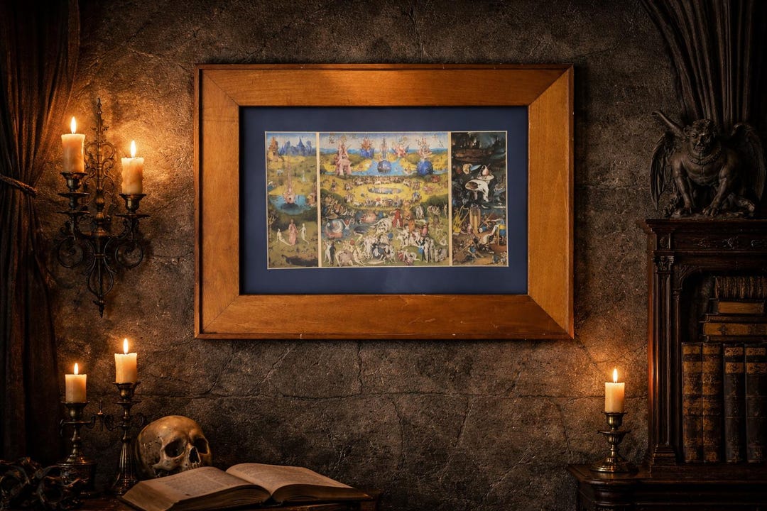 Vintage Framed Hieronymus Bosch Print – Garden of Earthly Delights ...