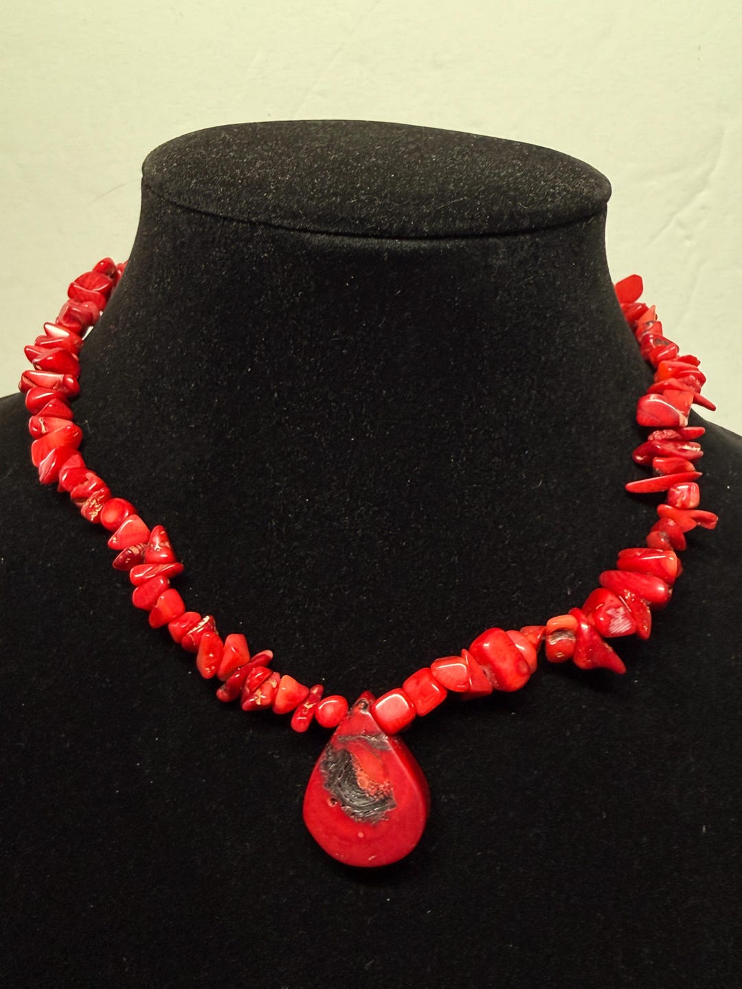 Red Coral Chip Necklace With Teardrop Coral Pendant - Etsy