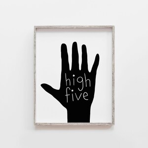 Monochrome Nursery Decor, High Five Wall Art, Kids Room Print ...