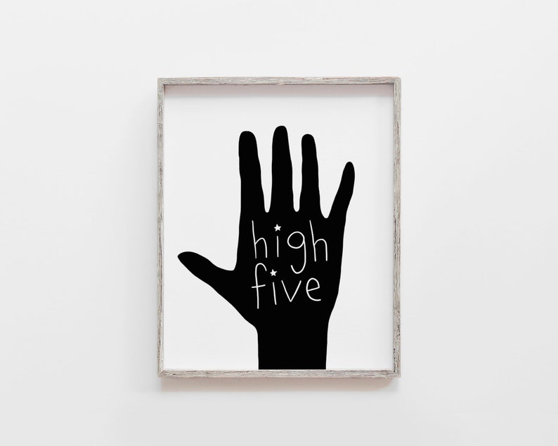 Monochrome Nursery Decor High Five Wall Art Kids Room Print | Etsy