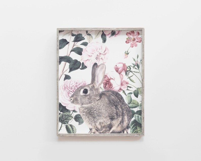 Rabbit Print Bunny Print Large Floral Print Woodland - Etsy