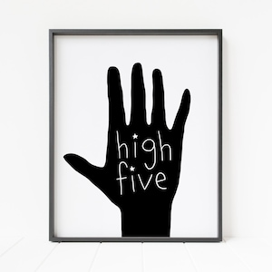 Monochrome Nursery Decor, High Five Wall Art, Kids Room Print ...