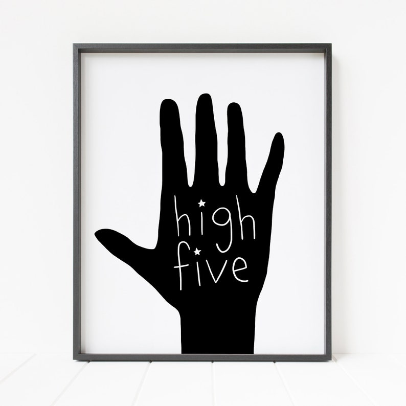 Monochrome Nursery Decor High Five Wall Art Kids Room Print | Etsy