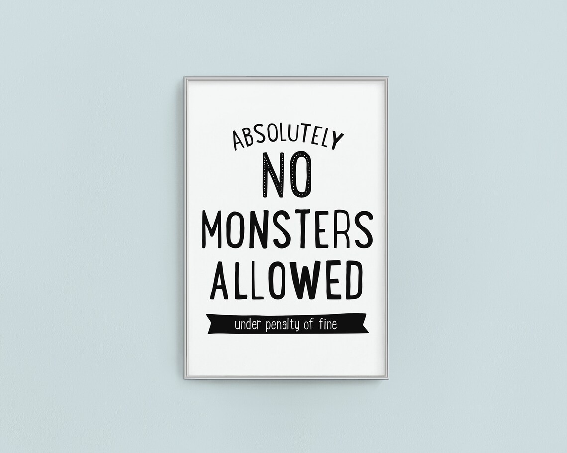 No Monsters Allowed, Playroom Wall Decor, Nursery Typography Print ...