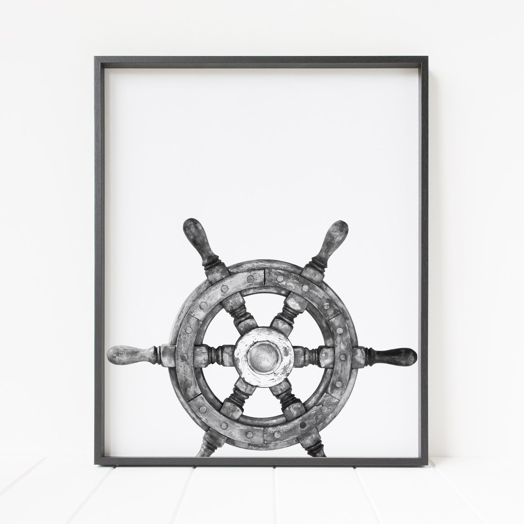 Ship Wheel Print, Pirate Decor, Nautical Wall Art, Boat Print, Ship ...