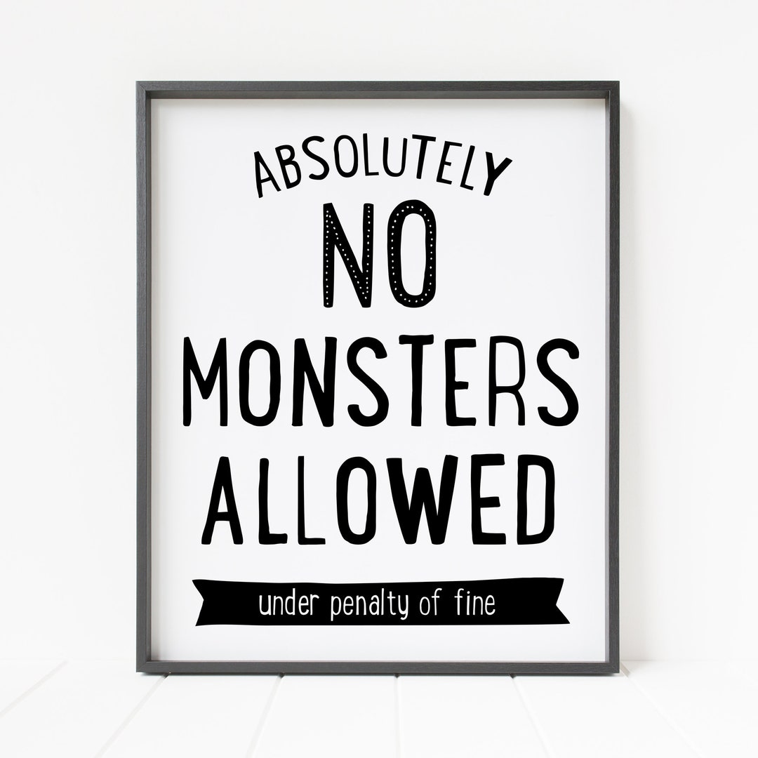 No Monsters Allowed, Playroom Wall Decor, Nursery Typography Print ...
