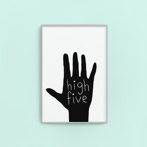 Monochrome Nursery Decor, High Five Wall Art, Kids Room Print ...