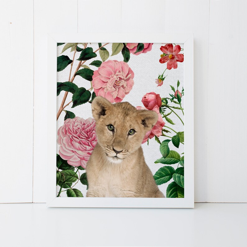 Lion Print, Nursery Animal Wall Decor, Bold Floral Print, Maximalist ...