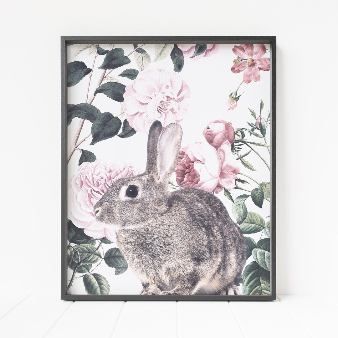 Rabbit Print, Bunny Print, Large Floral Print, Woodland Nursery Decor ...