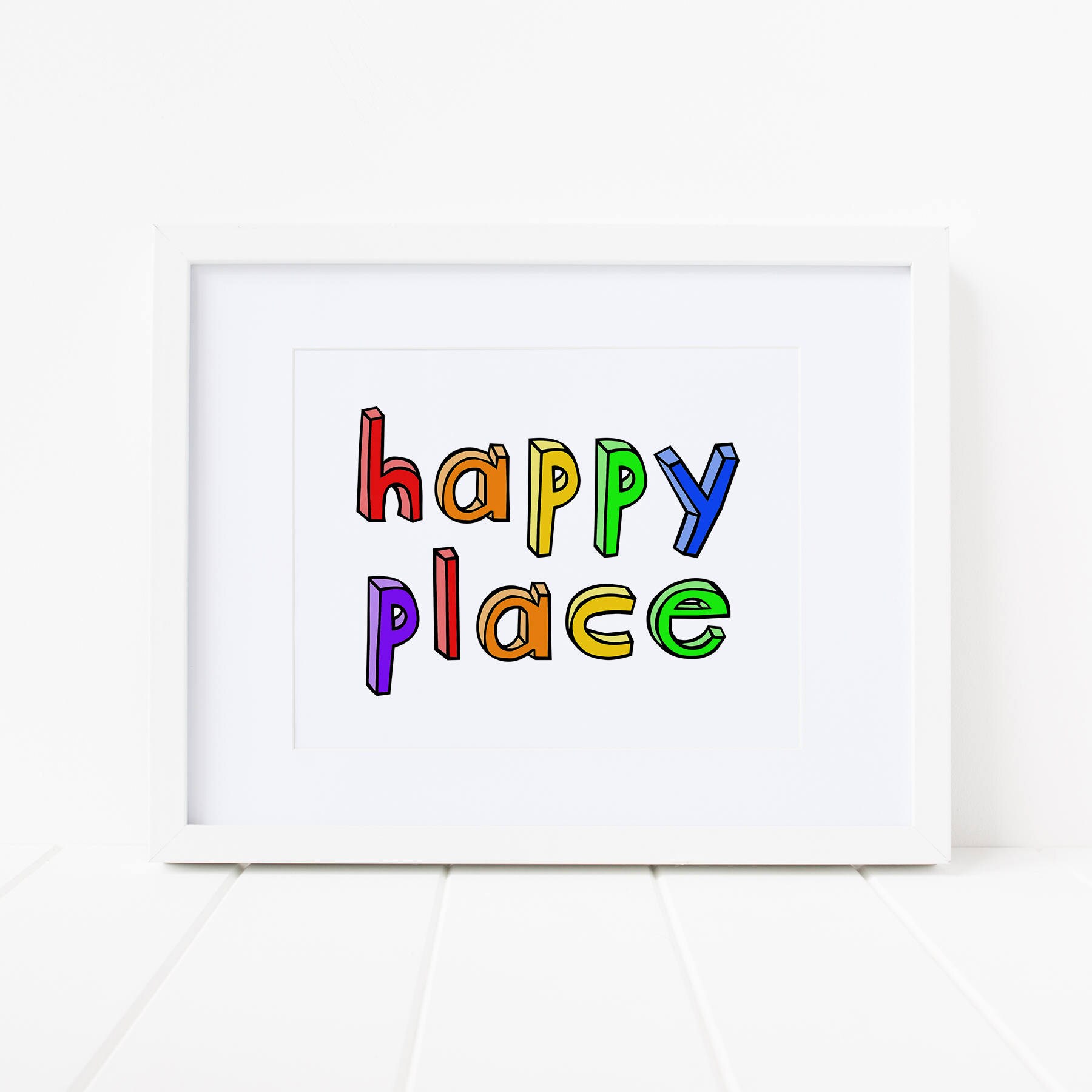 Happy Place Rainbow Wall Art Printable Quote Word Print | Etsy