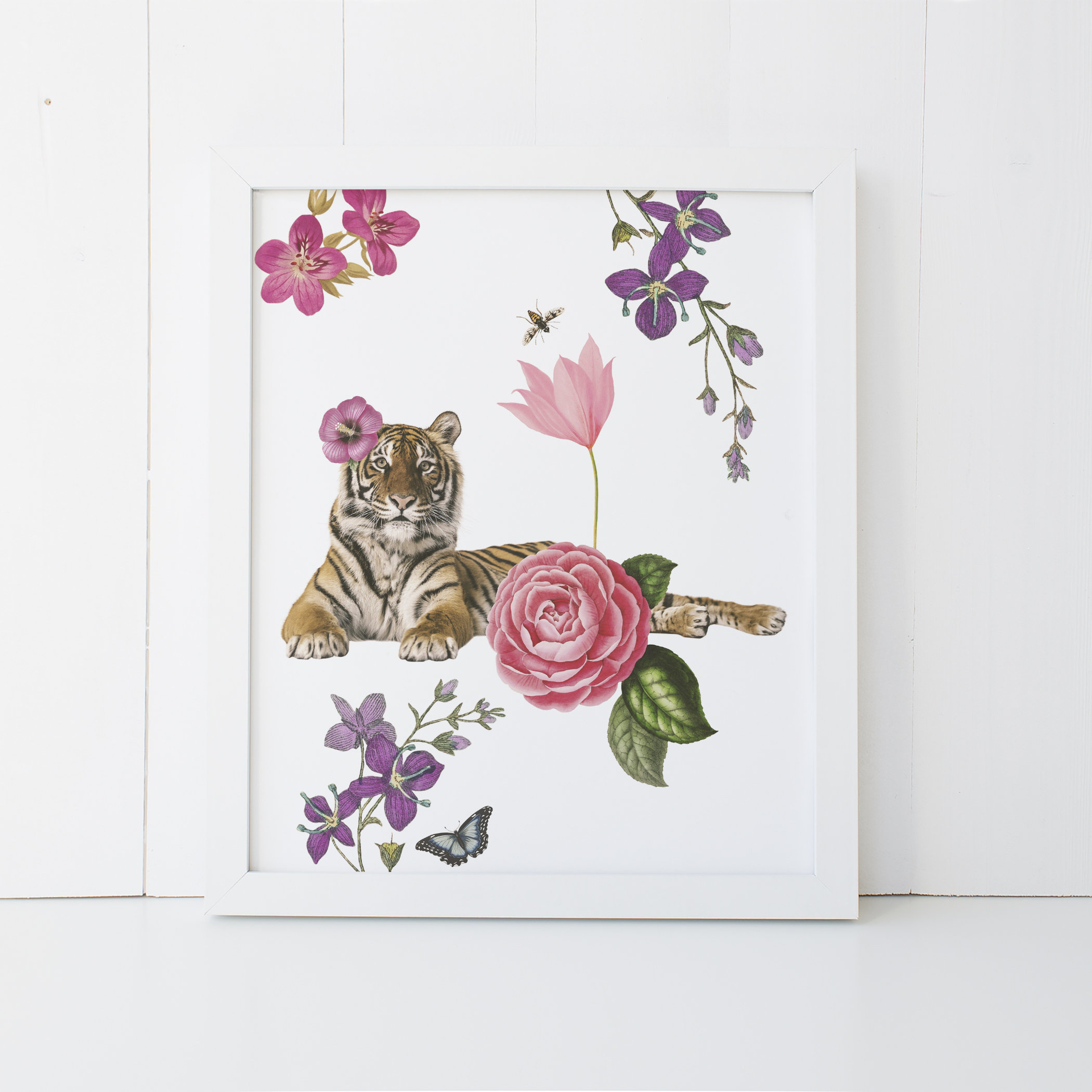 Tiger print floral print bohemian decor tiger wall art | Etsy