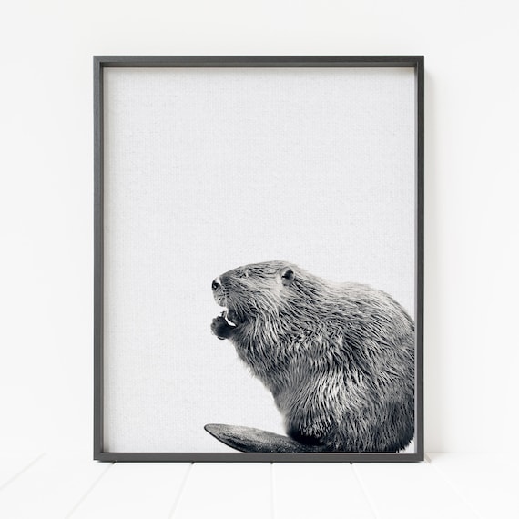 Printable beaver print woodland animal nursery decor black | Etsy