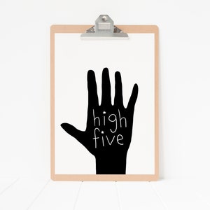 Monochrome Nursery Decor, High Five Wall Art, Kids Room Print ...