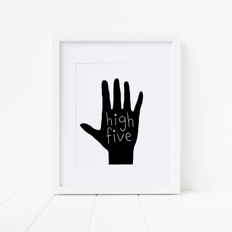 Monochrome Nursery Decor High Five Wall Art Kids Room Print | Etsy