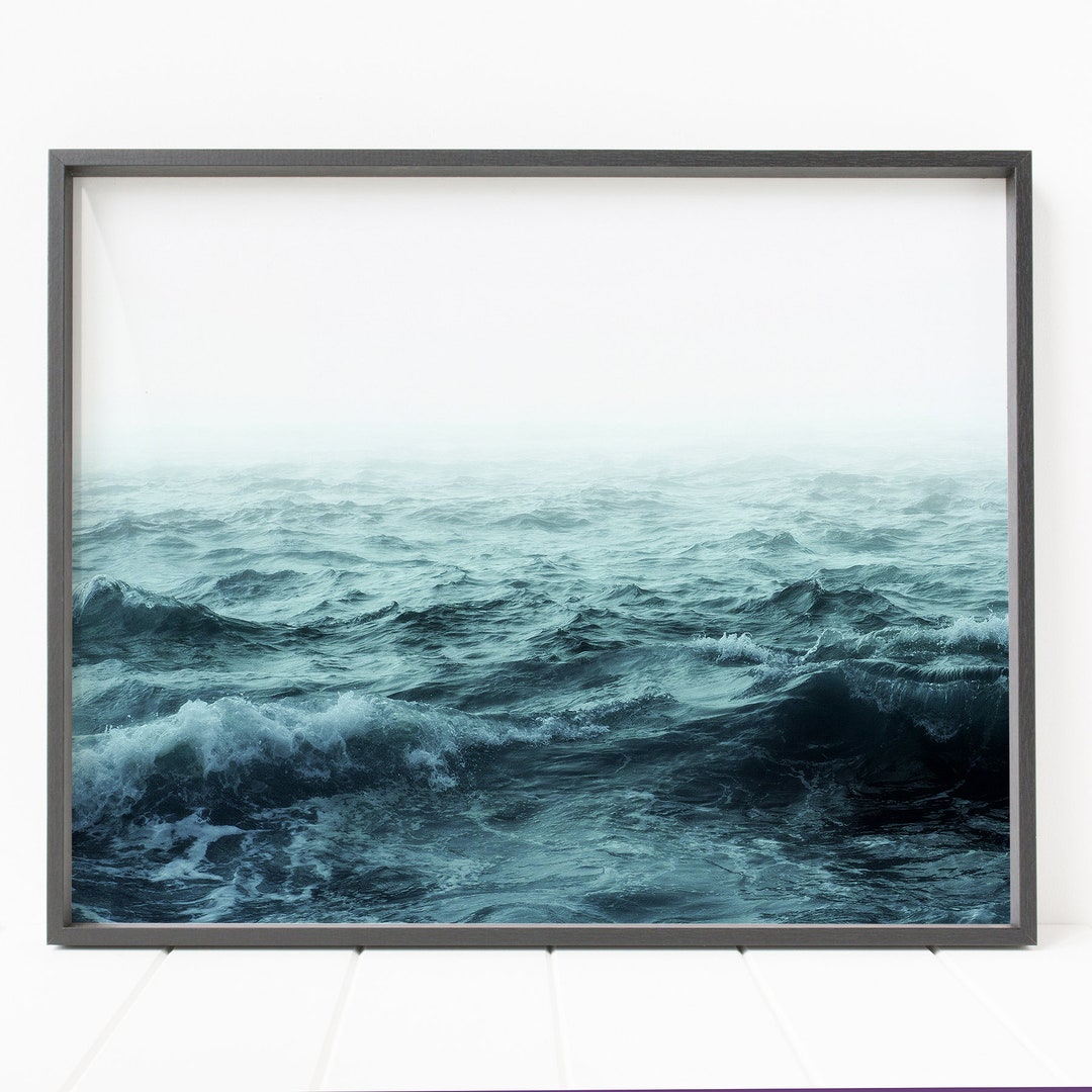 Waves Print, Color Ocean Print, Horizontal Waves Print, Beach ...