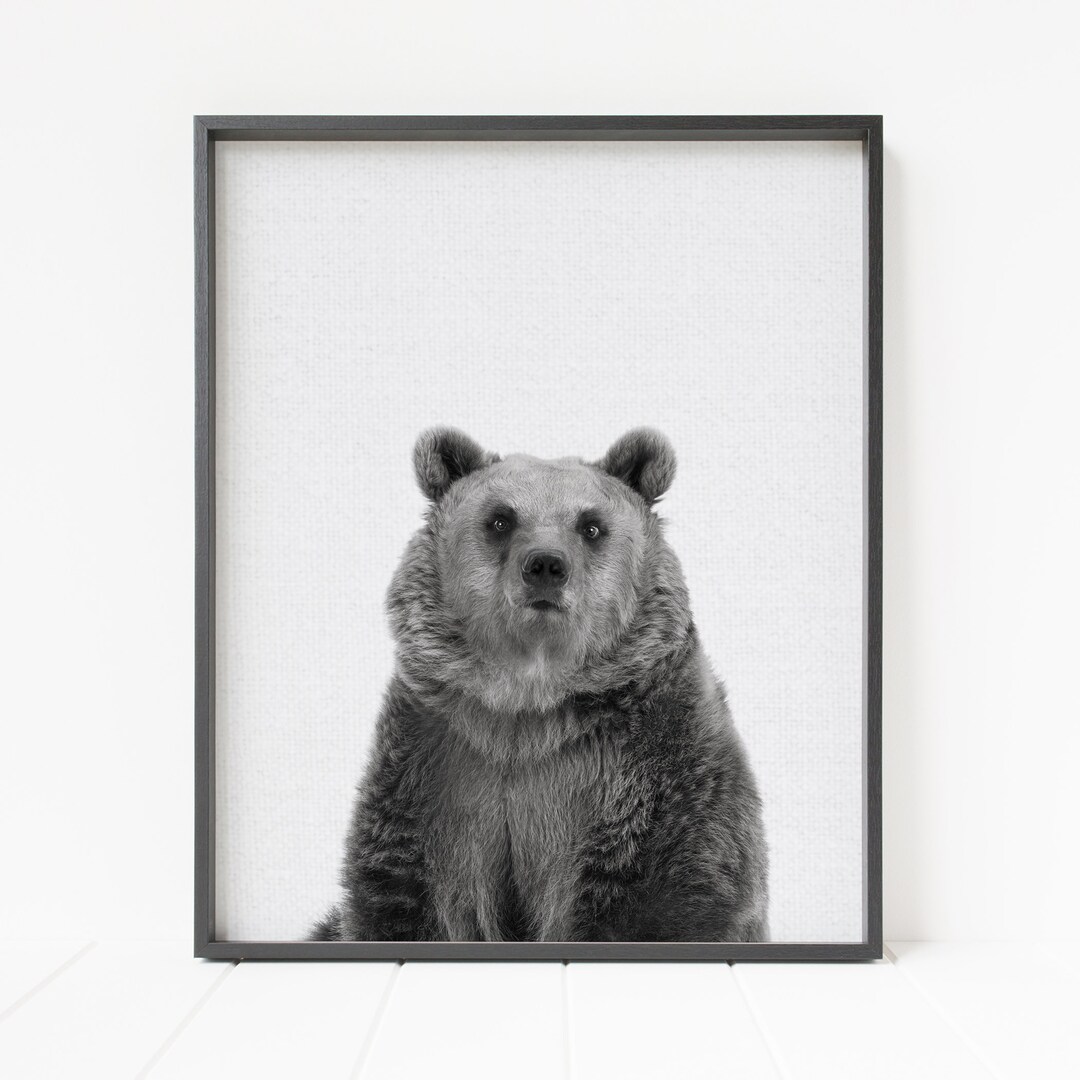 Bear Print, Printable Bear, Black and White Brown Bear, Woodland Animal ...