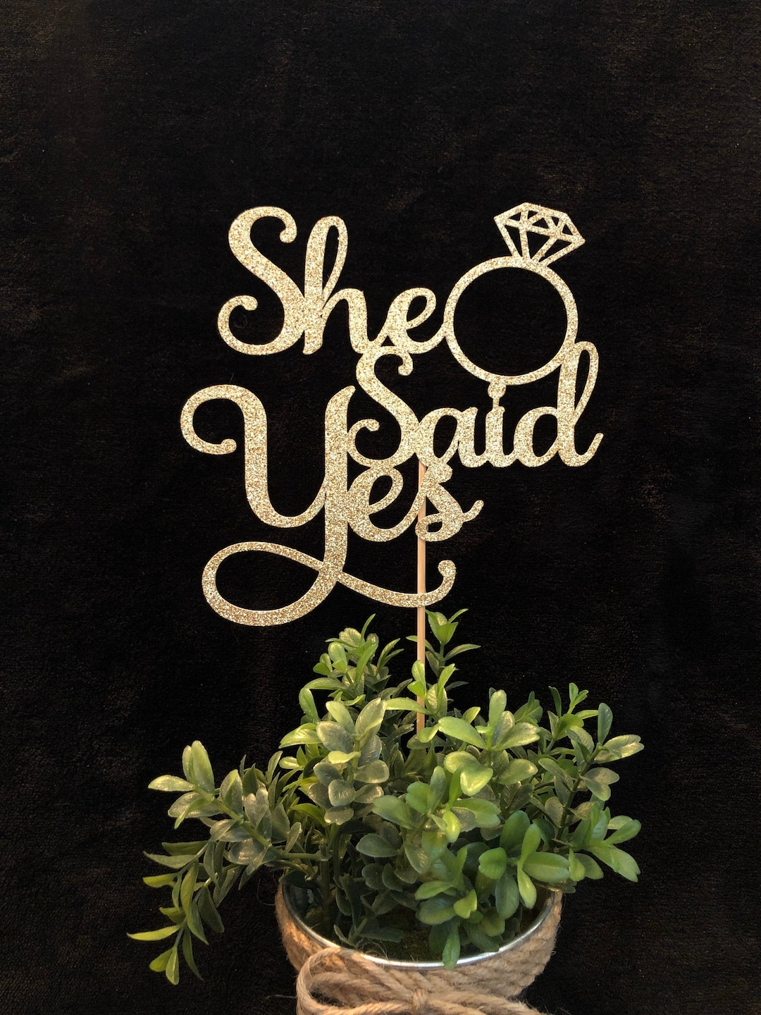 She Said Yes Glitter Cake Topper ~ Engagement Party Decor ~ Gold Cake ...