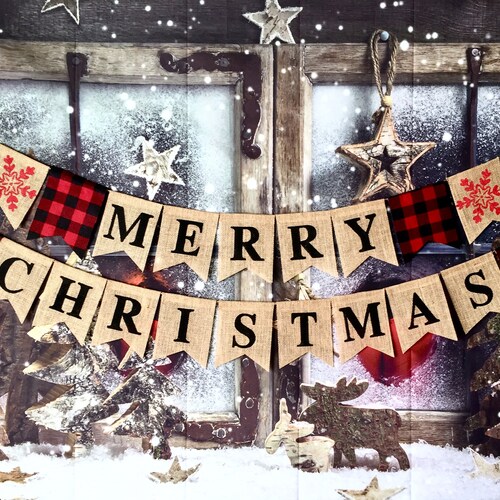 Buffalo Check Christmas Decorations / Be Merry Fireplace - Etsy