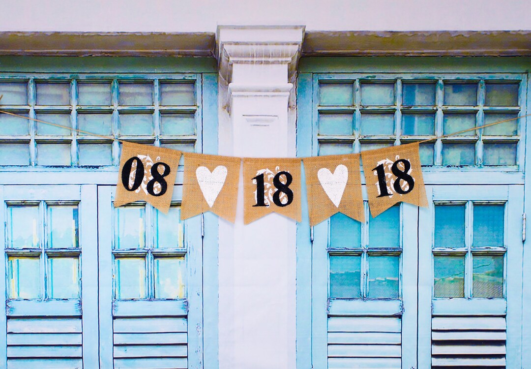 WEDDING DATE Banner, Wedding Burlap Banner, Happily Ever After, Rustic ...