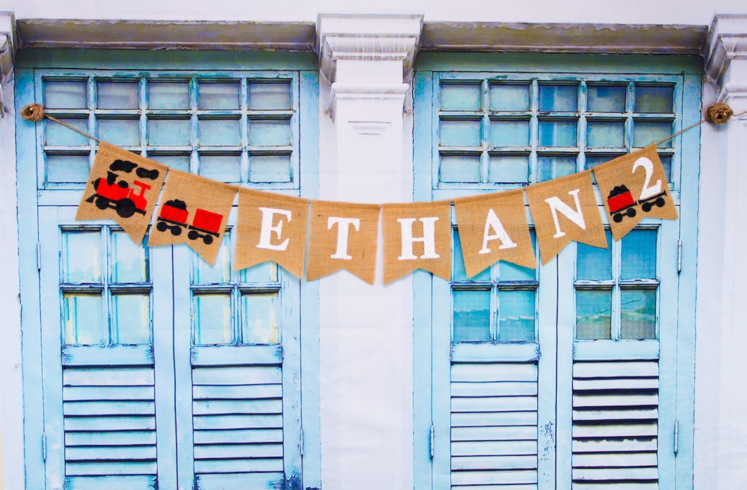 Custom Train Burlap Banner.train Birthday Party Banner.birthday Name ...
