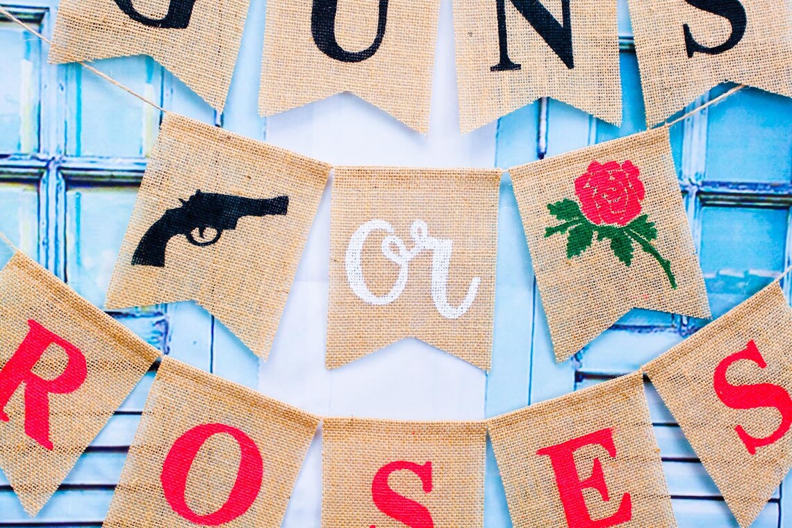 GUNS or ROSES Baby Shower Rustic Burlap Banner Baby Gender | Etsy
