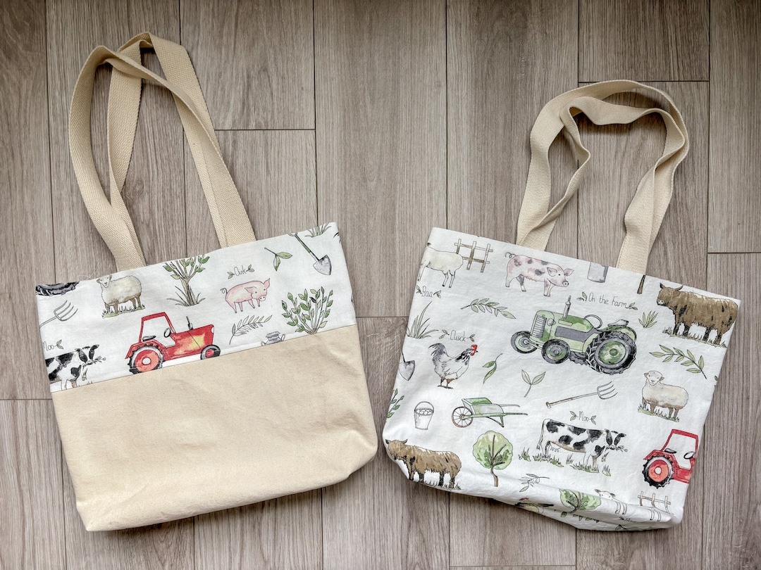 Cotton Canvas Farm Print Tote Bag, Reusable Grocery Bag - Etsy