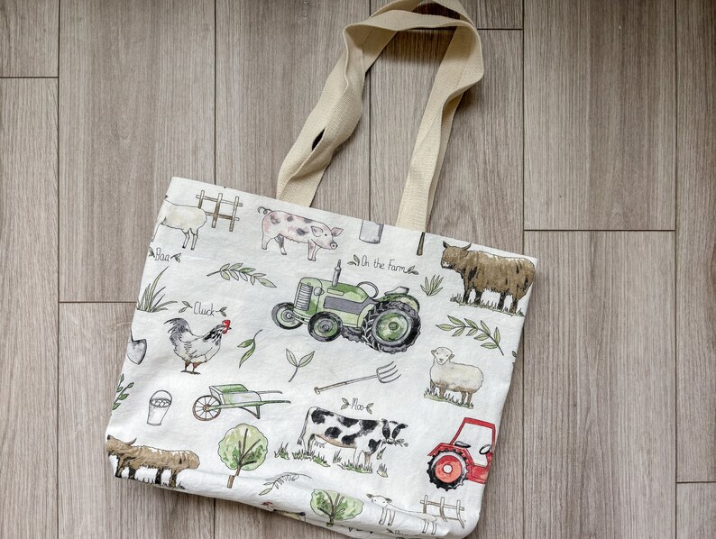 Cotton Canvas Farm Print Tote Bag, Reusable Grocery Bag - Etsy