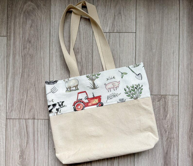 Cotton Canvas Farm Print Tote Bag, Reusable Grocery Bag - Etsy