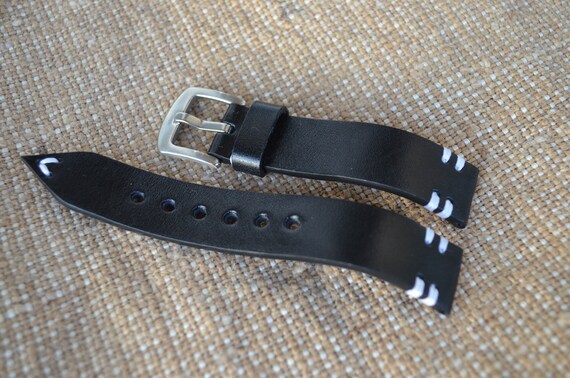 Watch Strap the Thick Leather Watch Strap Black Watch Band | Etsy
