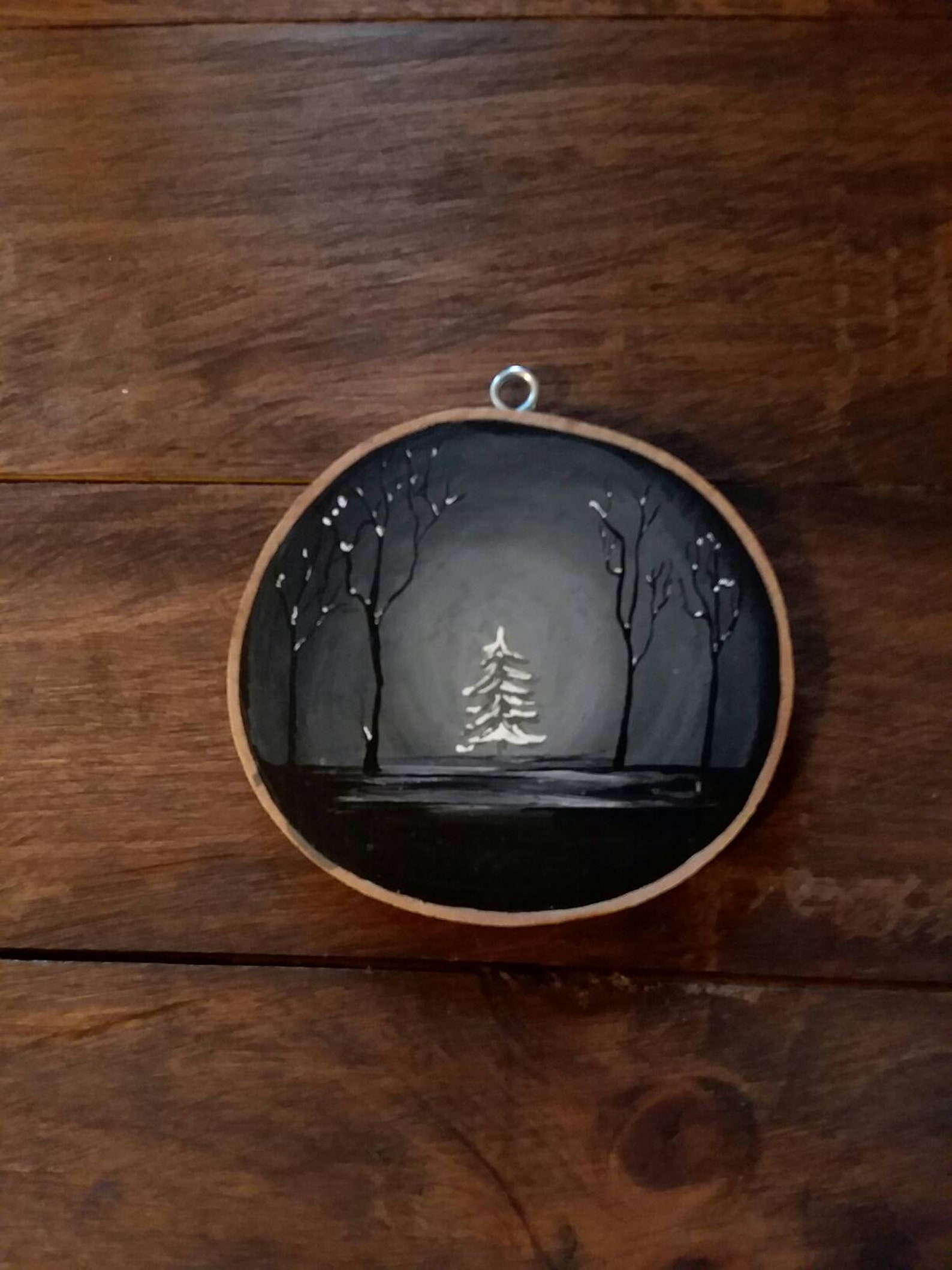 Christmas Tree in Moonlight Wood Slice Ornament - Etsy