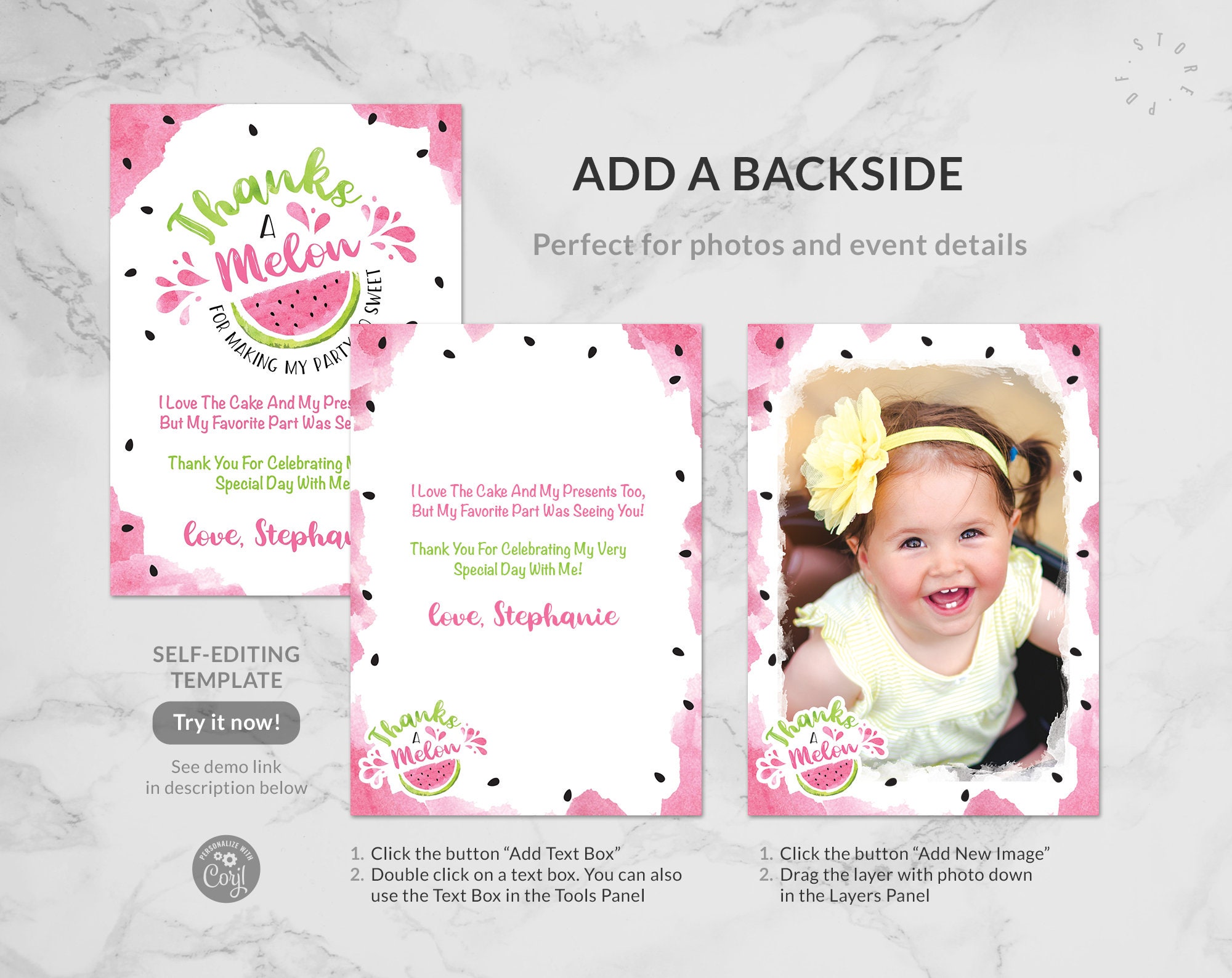 Editable Thanks a Melon Cards Watermelon Thank You Card Backside ...