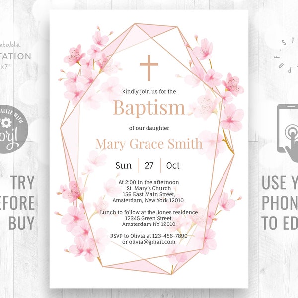 Baptism Invitation Baby Girl - Etsy