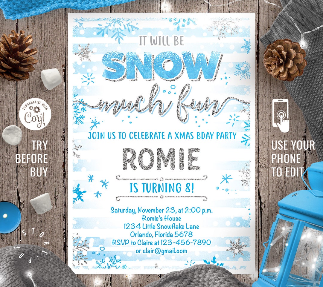 Snow Much Fun Birthday Invitation, Blue and Silver, Boy Birthday Invite ...