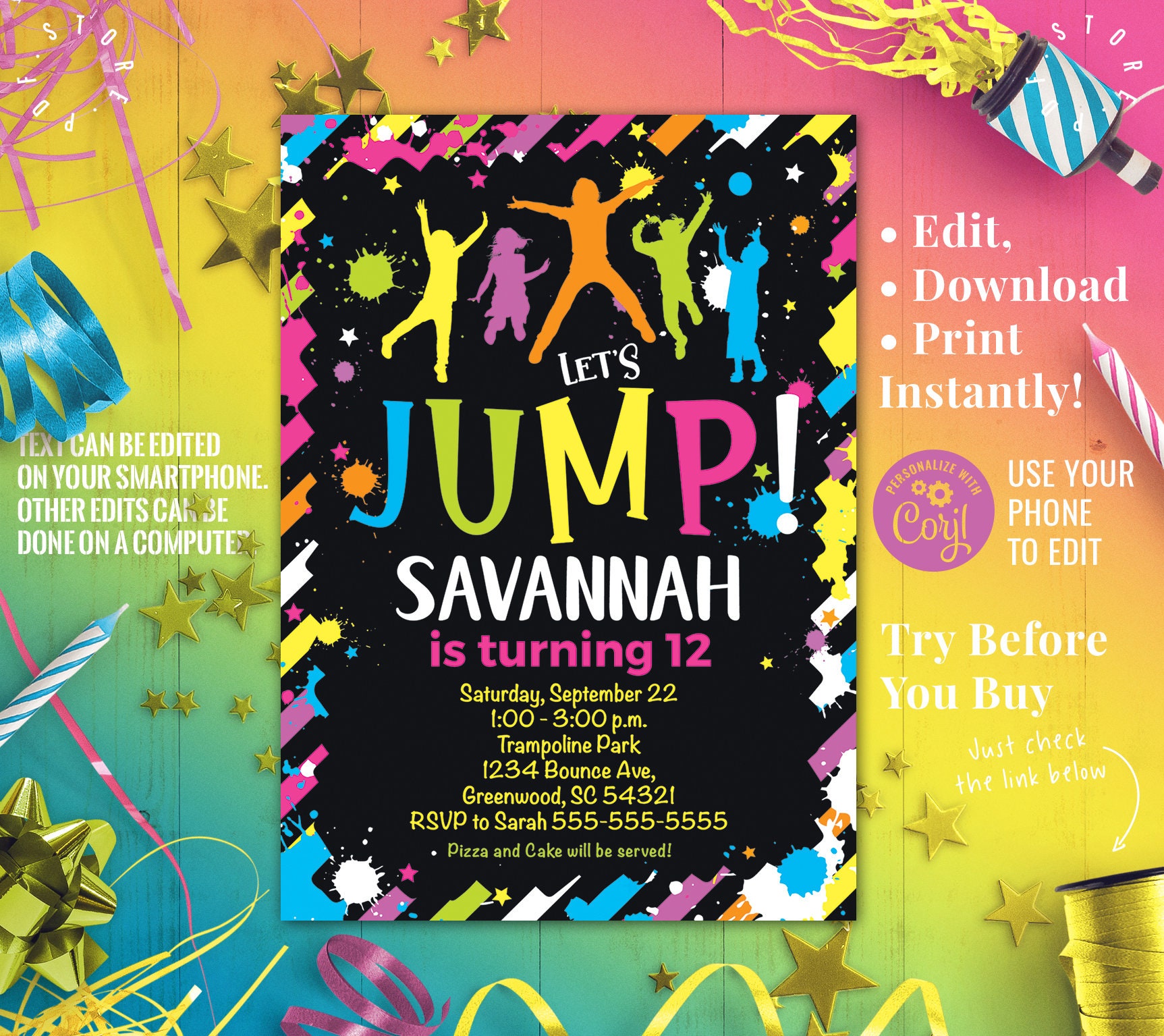 Jump Birthday Invitation Trampoline Invitation Jump and Play Bounce on ...