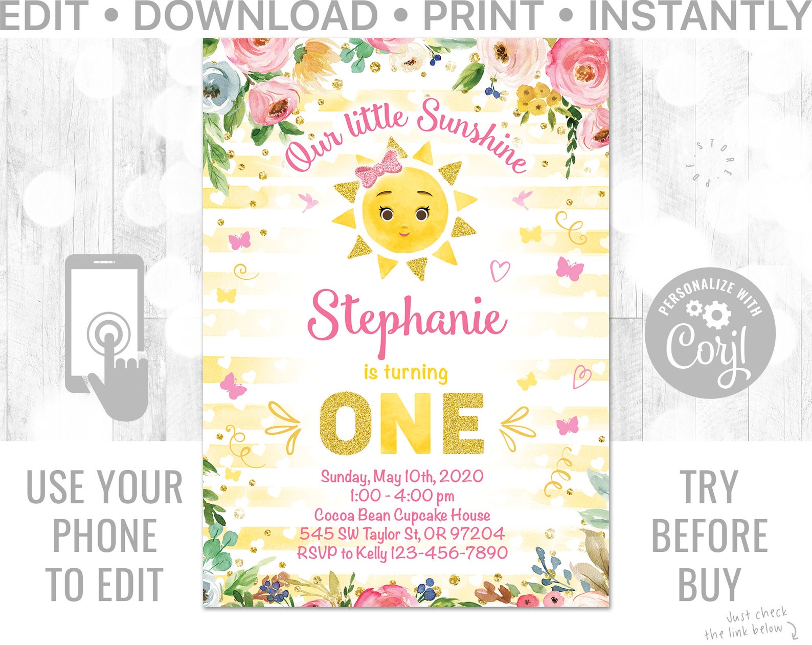 Sunshine First Birthday Invitation Our Little Sunshine is - Etsy