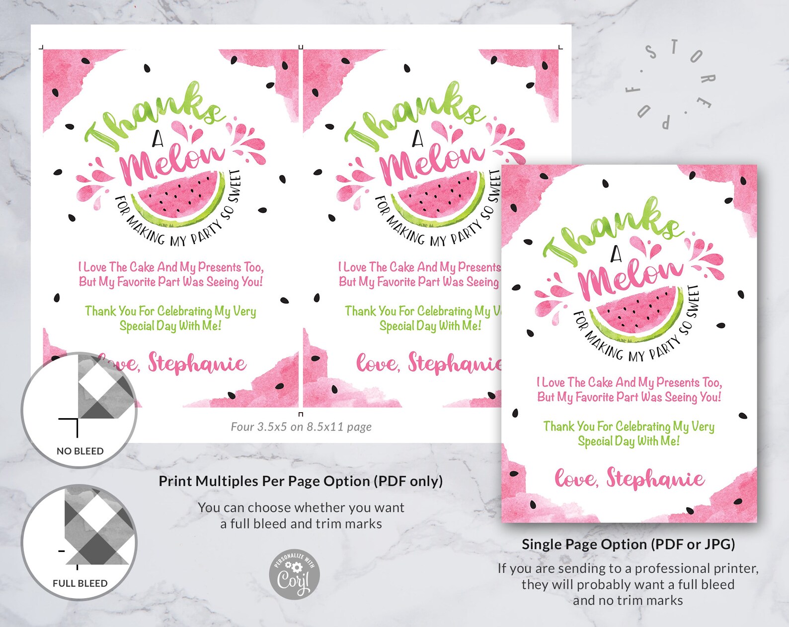 Editable Thanks a Melon Cards Watermelon Thank You Card Backside ...
