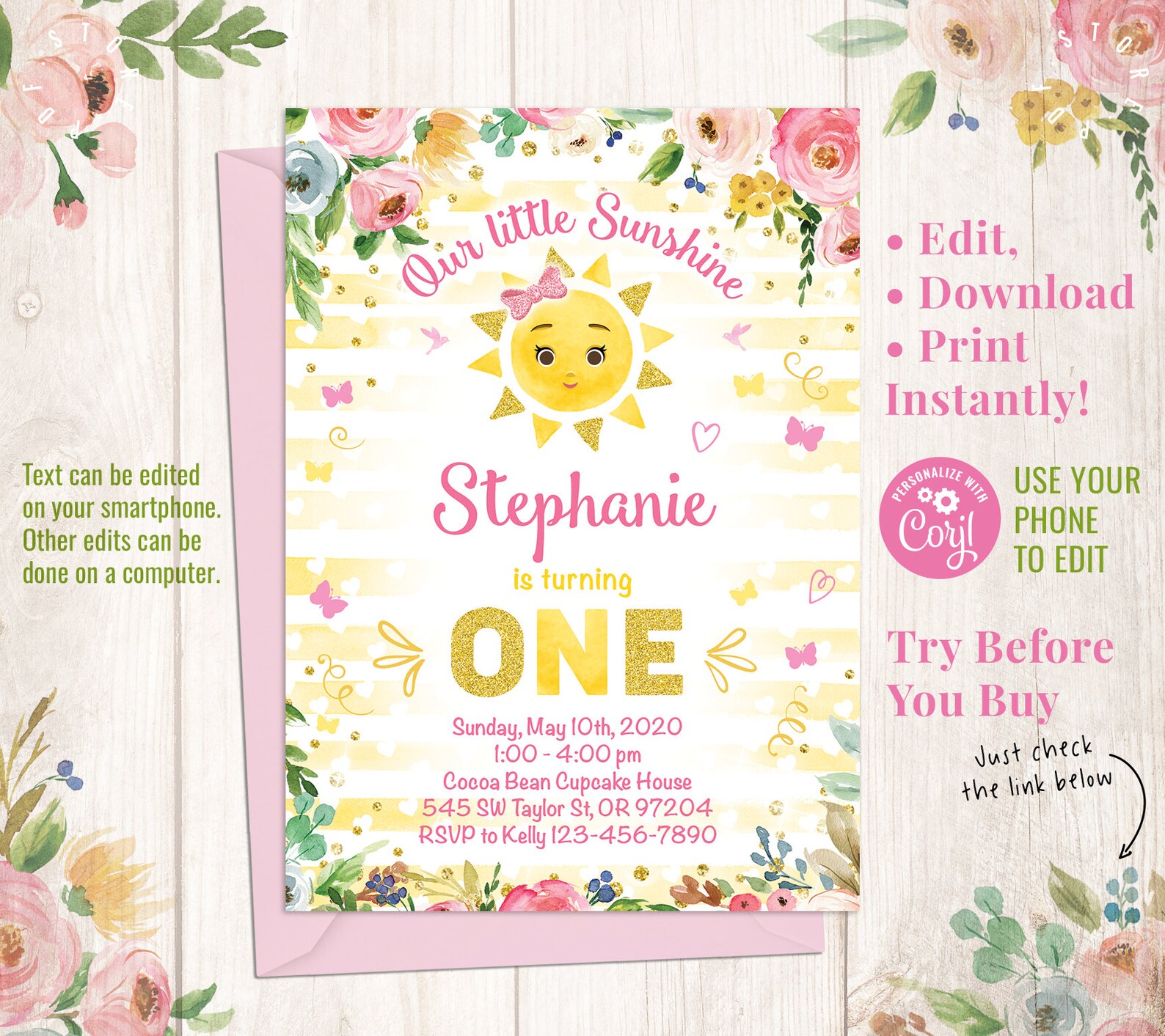 Sunshine First Birthday Invitation Our Little Sunshine is - Etsy