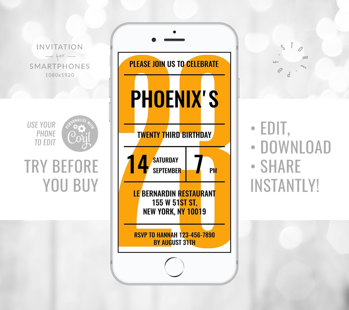 Editable Electronic Birthday Invitation Any Age Invitation Instant ...