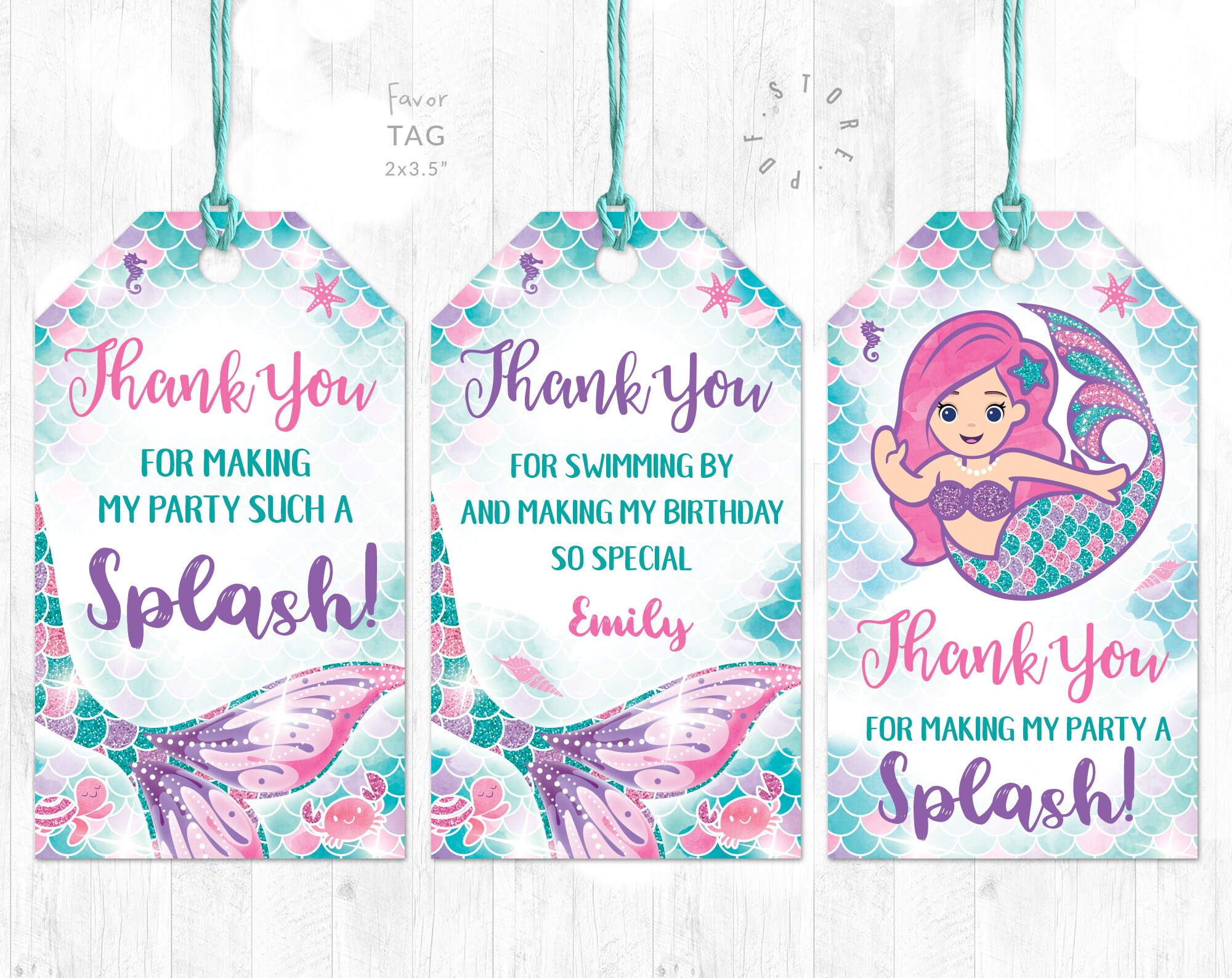 Mermaid Favor Tags Editable Template Under the Sea Mermaid Party Decor ...
