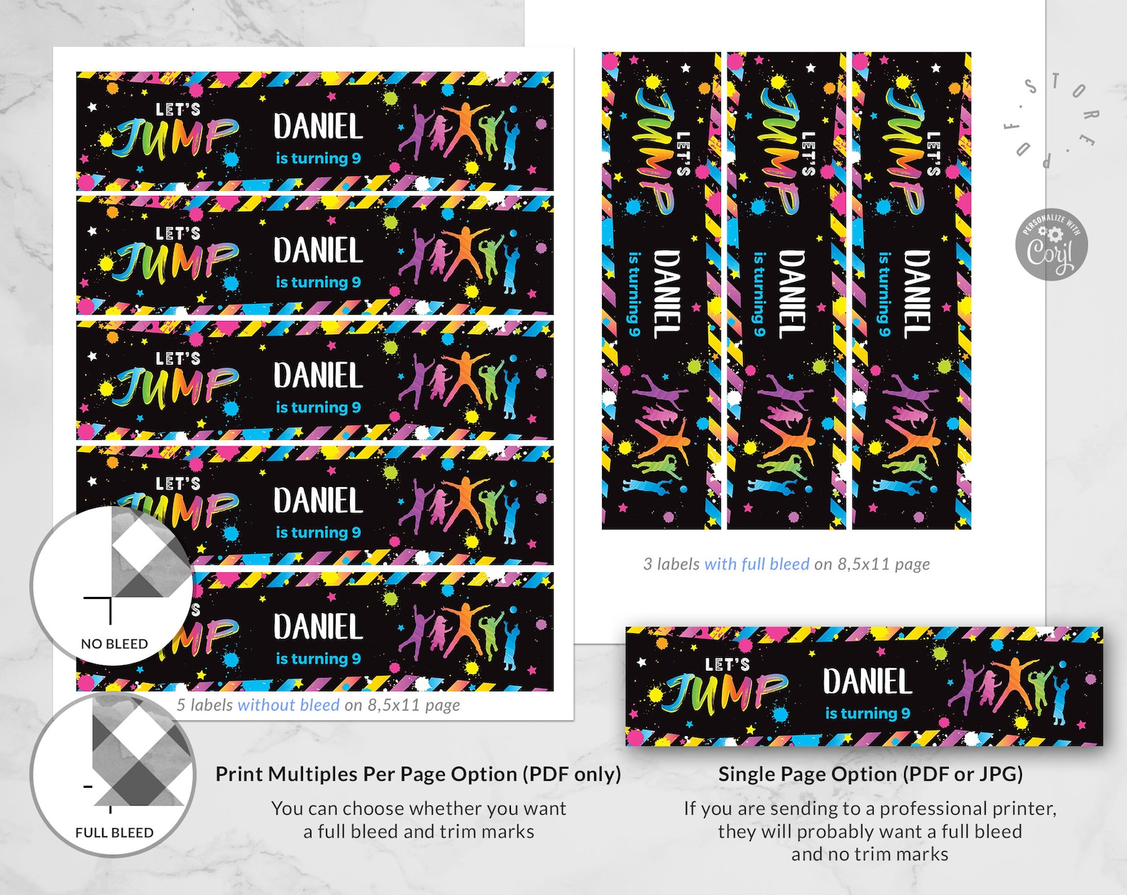 Jump Birthday Party Bottle Label Template Printable Custom | Etsy