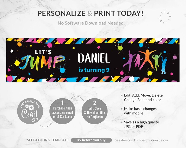 Jump Birthday Party Bottle Label Template Printable Custom - Etsy