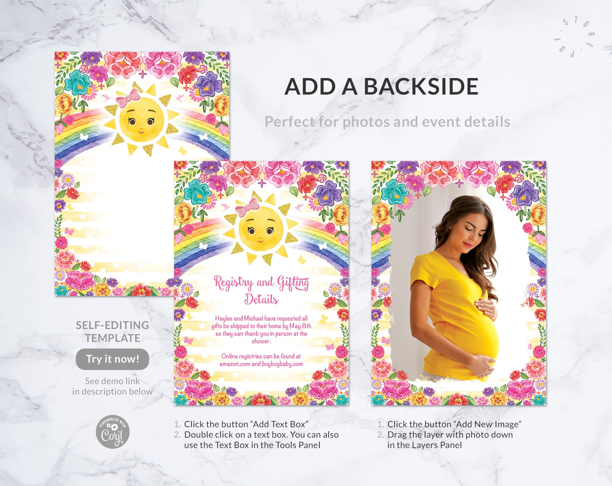 Invitación Es Una Niña Flores Spanish Español Mexican Arco Iris Sol It ...