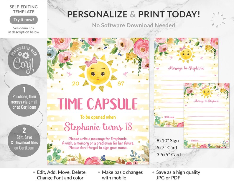 Editable Time Capsule Sign With Matching Printable Message Cards ...