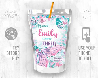 Mermaid Favor Tags Editable Template Under the Sea Mermaid - Etsy