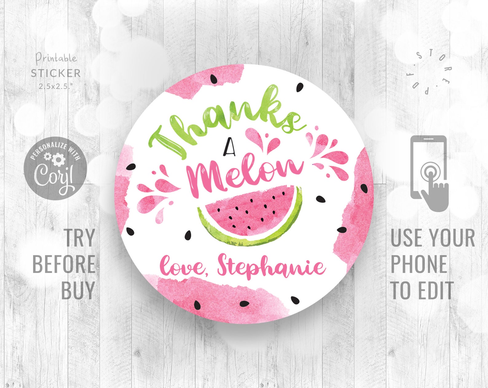 Thanks a Melon Round Stickers for Favor Bags Watermelon Party Decor ...