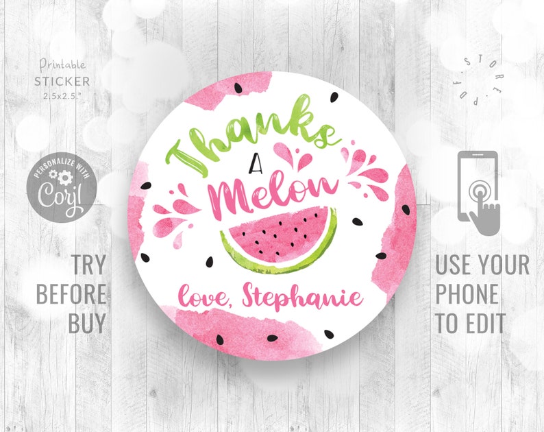 Thanks a Melon Round Stickers for Favor Bags Watermelon Party Decor ...