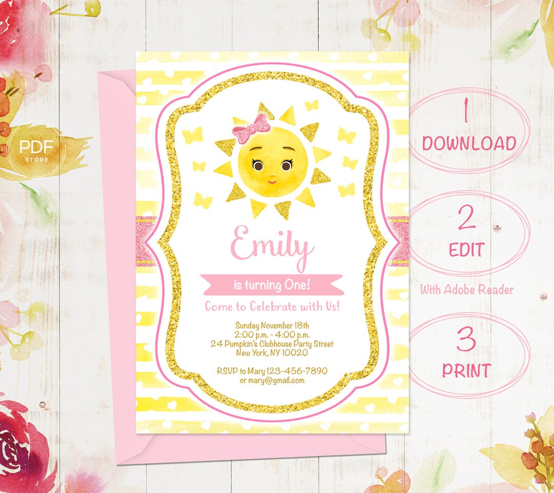 Sunshine Invitation, Sunshine Birthday Invitation, Sunshine Party ...